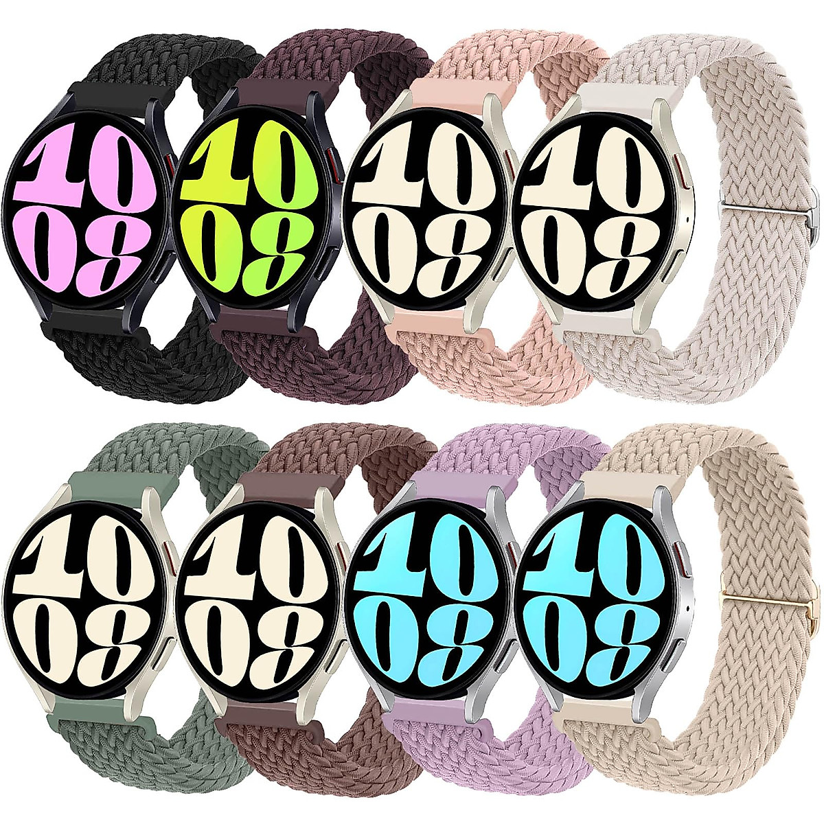 20mm Stretchy for Samsung Galaxy Watch 6/5/4 Band 40mm 44mm/Classic 47mm 43mm 46mm 42mm/Active 2 Women Men,20mm Quick Release Correa Braided Nylon Wristband Strap for Samsung Watch 5 pro 45mm/3 41mm