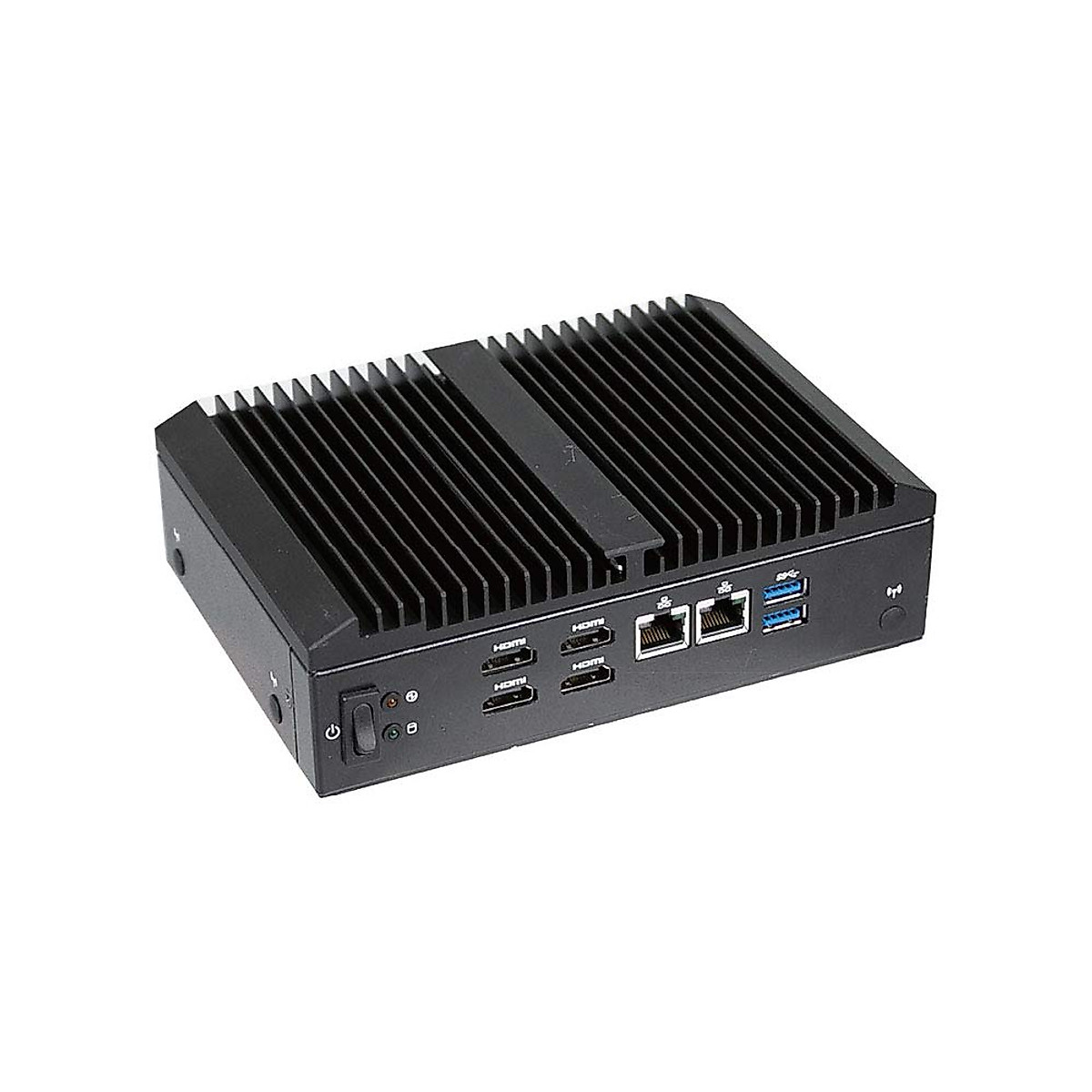 GigaIPC QBiX Pro AMD V1605B Embedded Fanless Mini PC with Quad Displays via HDMI, 4 x COM, Wide Input 9-36V DC-in