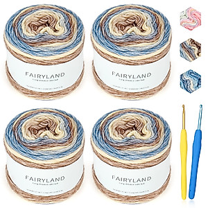 Katech Ombré Flower Yarn for Crocheting Knitting-Gradient Cake Yarn-4x100g 60% Cotton 30% Acrylic 10% Wool-Perfect for Scarves, Shawls, Blankets, and Garments That Stand Out with Style(A)