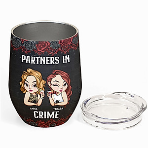 Macorner Personalized Friends Wine Tumbler, Christmas Friendship Gifts for Women, Partners In Crime, Best Friend Birthday Gifts, Bestie Gifts for Women, Soul Sister, Women Friends Gifts for Christmas