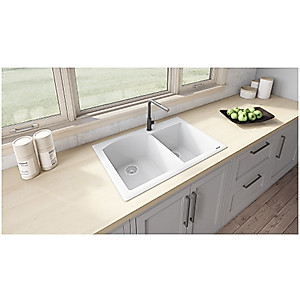 Ruvati 33 x 22 inch Drop-in Topmount Granite Composite Double Bowl Kitchen Sink - Midnight Black - RVG1344BK