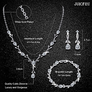 Wedding Jewelry Set for Bride Bridal Jewelry Set for Wedding Cubic Zirconia Necklace Earrings Bracelet Sets for Bride Silver Jewelry Set for Women Bridesmaid Jewelry Set for Wedding Costume Jewelry