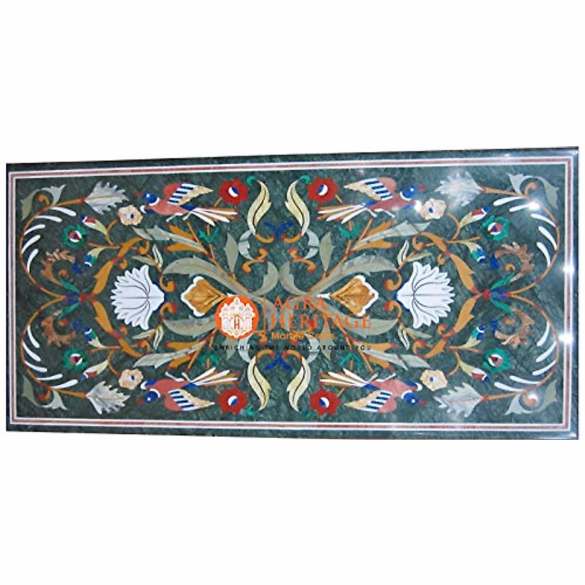 Green Marble Top Dining Hallway Table Top Pietra dura Inlay Design Hallway Decor