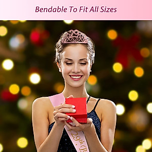 MEANT2TOBE 29th Birthday Sash and Tiara for Women - Fabulous Set: Glitter Sash + Stars Rhinestone Pink Premium Metal Tiara for Women, 29th Birthday Gifts for 29th Birthday Party
