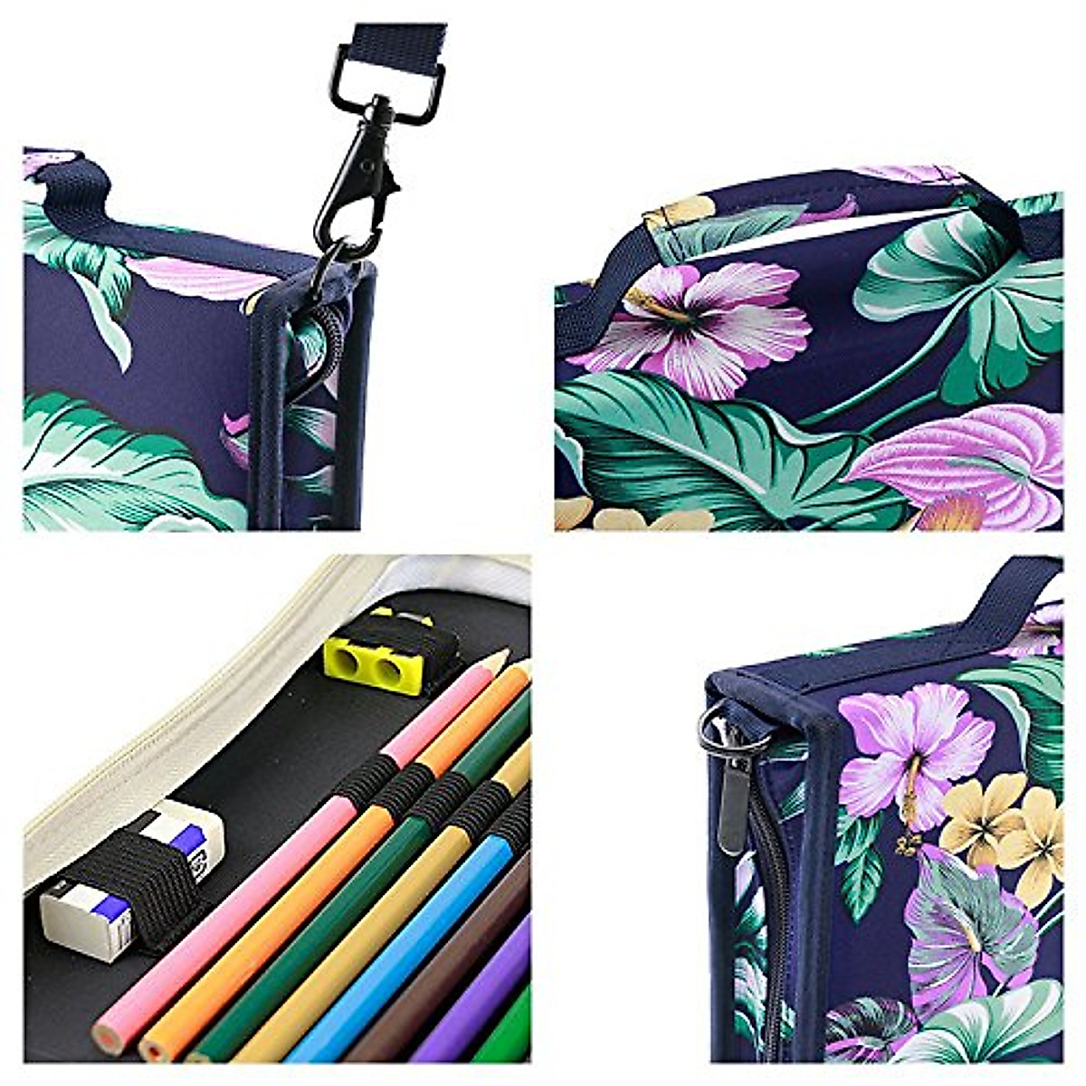 Shulaner 160 Slots Colored Pencil Case Organizer Sinensis Flower Large Capacity Portable Pencil Bag (160-Flower-Blue)