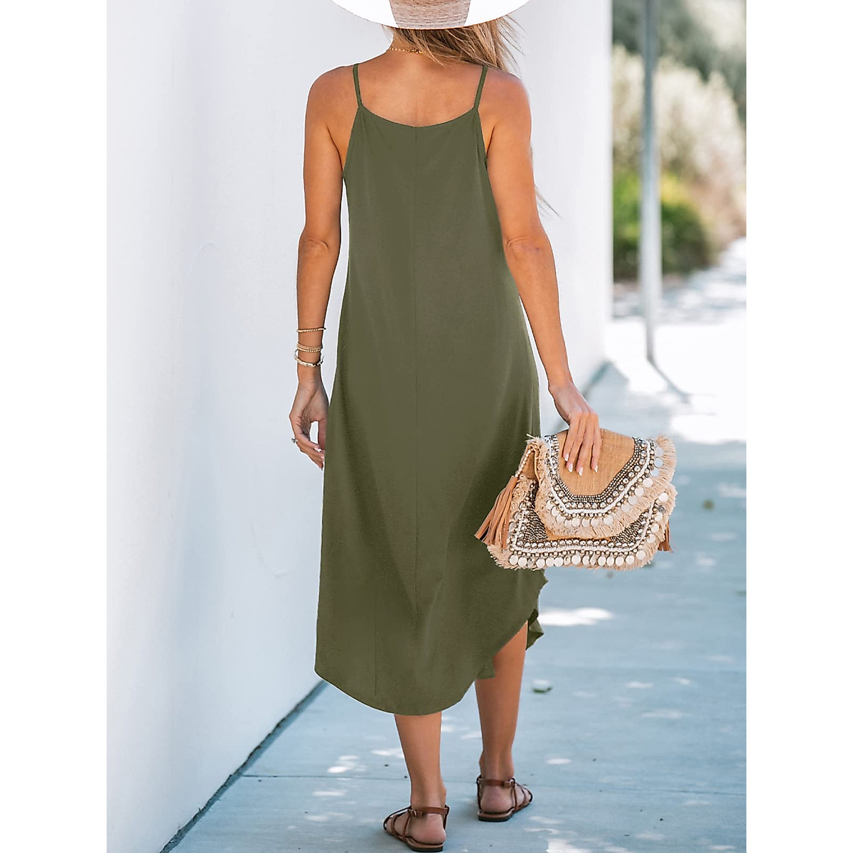 CUPSHE Women's Olive Scoop Neck Cami Dress Sleeveless Dresses Casual Summer, Medium