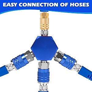 Milosline Connect Fittings Air Splitter, 1/4 Inch NPT 3-Way Air Manifold With 3 Pieces Industrial Quick 1/4NPT Couplers And Plug, Hex Style Air Compressor Hose Accessories Quick Connect Fittings