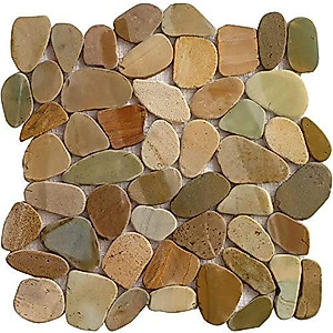 FuStone Decorative Tiles Interlocking Tumbled Pebble Tiles (10-Sheets) Kitchen Floor Bathroom Patio Stone Tile for Indoor and Outdoor Use Natural River Rock Stones SA-CP007-10