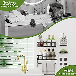 JIANDOS Shower Caddy 9 Pack, Large Capacity Stainless Steel, Adhesive Shower Organizers for Bathroom&Kitchen, Drill-Free Shower Shelves for Inside Shower with Hooks