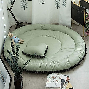 Lacomfy Baby Girl Play Mat Round Nursery Rug Play Mat for Baby Kids Crawling Cushion, Baby Floor Mat for Kids Playroom Nursery Decor, Baby Crawling Mat Kids Playmat for Infants Toddlers, 53in Pink