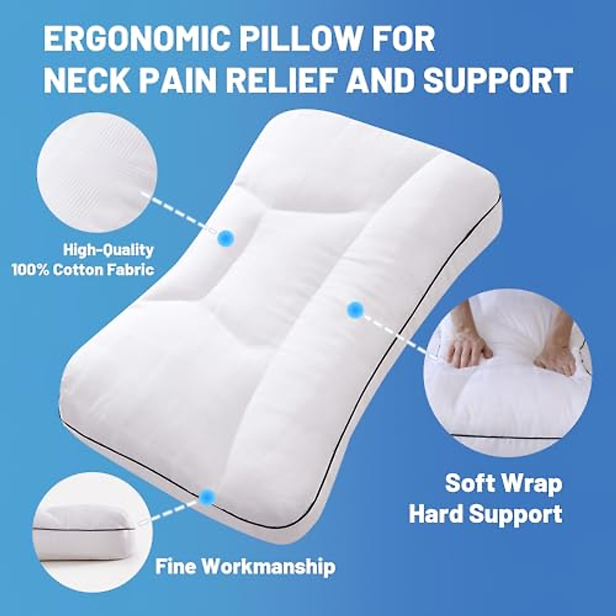 ROSUBA Cervical Pillow for Neck Pain Relief, Ergonomic Contour Orthopedic Support Pillow for Sleeping, Neck Shoulder Pain, Back Side Sleepers, Memory Foam Pillow with Breathable Pillowcase