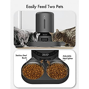 PETLIBRO Automatic Cat Feeder for Two Cats, 5L Dry Food Dispenser with Splitter and Two Stainless Bowls, 10s Meal Call and Timer Setting, 50 Portions 6 Meals Per Day for Cat and Dog