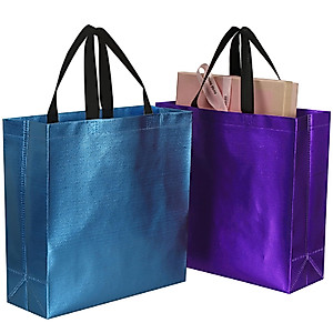 Tosnail 20 Packs Large Reusable Gift Bags with Handles, Purple Party Favor Bags, Shopping Tote Bag, Goodie Bags Present Bag for Weddings, Birthdays, Party, Event - Purple