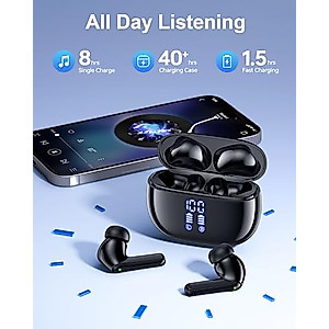 YAQ Wireless Earbuds Bluetooth Headphones, 40H Playtime Stereo IPX5 Waterproof Ear Buds, LED Power Display Cordless in-Ear Earphones with Microphone for iOS Android Cell Phone Sports