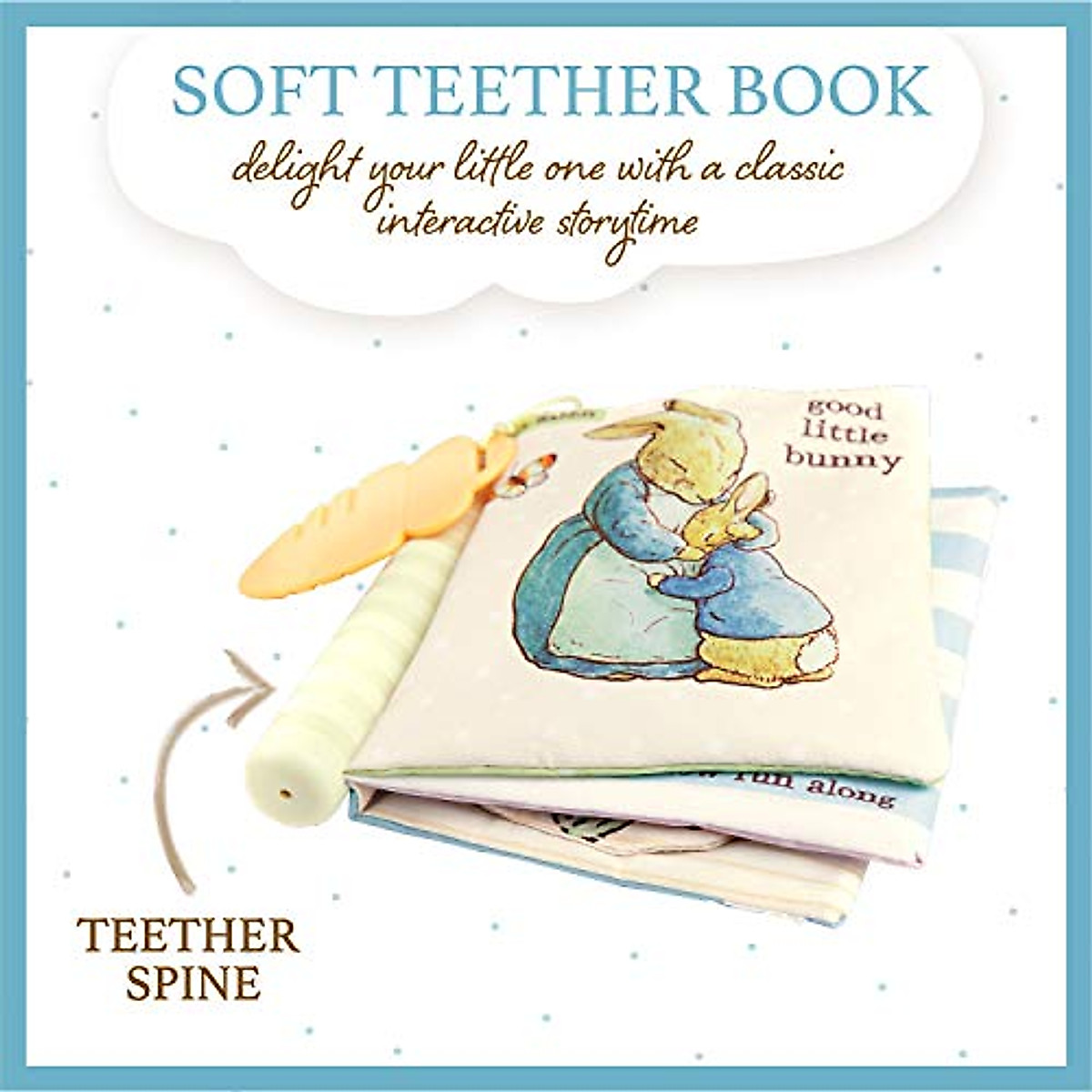 KIDS PREFERRED Beatrix Potter Peter Rabbit Soft Teether Book with Sensory Teether Spine and Teether Toy