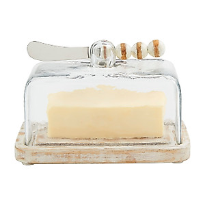 Mud Pie Glass Beaded Butter Dish, White, 3 1/2" x 6 1/2"