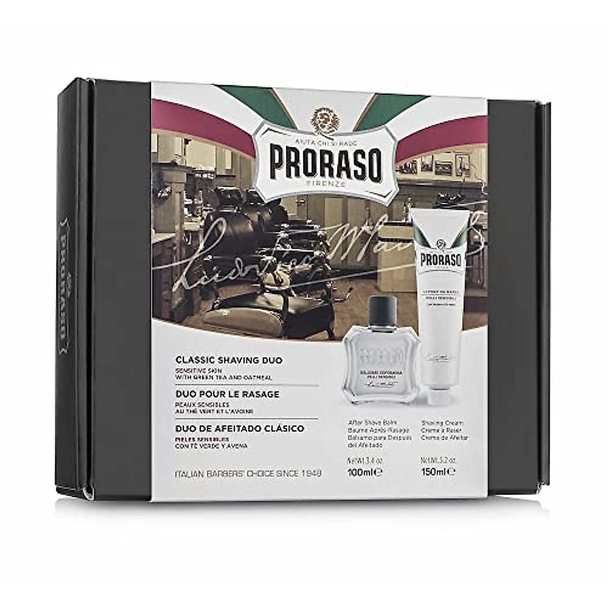 Proraso Sensitive Skin Shaving Kit for Men | Gift Box with Shaving Cream & After Shave Balm with Oatmeal & Green Tea Extract