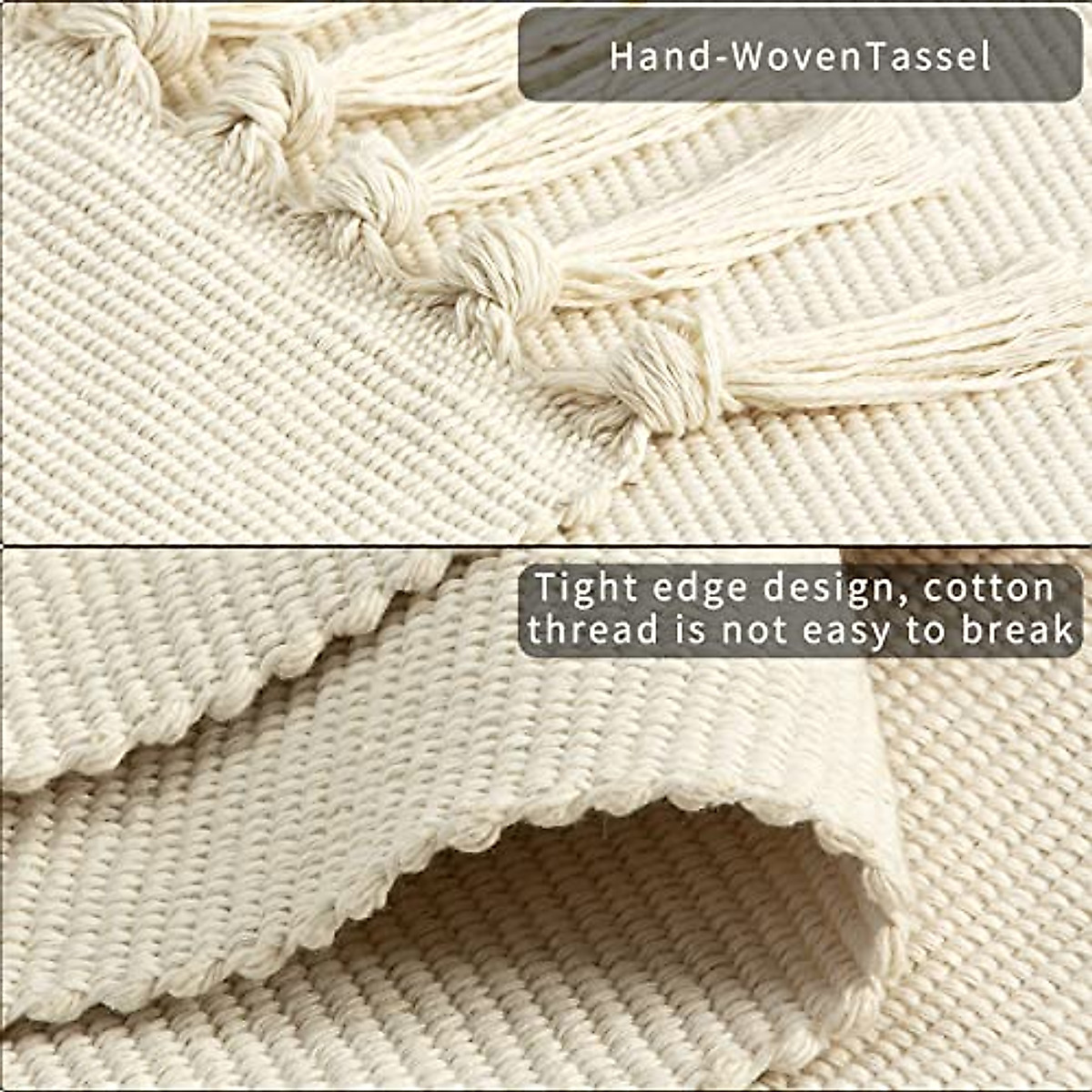 JE JOUE Boho Bathroom Rug 2'x3'，Hand Woven Tassel Solid Color Area Rug, Washable Bedroom Runner mat for Laundry Kitchen Outdoor Bathroom Dorm entryway