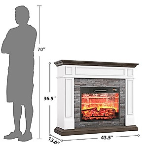 LGHM 44" Electric Fireplace with Mantel, Portable Freestanding Wood Stove Heater, Realistic 3D Dancing Flame Effect and Stacked Stone Surround, Remote Control Timer for Living Room, Bedroom…