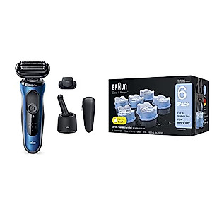 Braun Electric Razor for Men, Series 6 6072cc SensoFlex with Precision Beard Trimmer, Rechargeable, Wet & Dry with 4in1 SmartCare Center with Clean & Renew Refill Cartridges, 6 Count, Pack of 1
