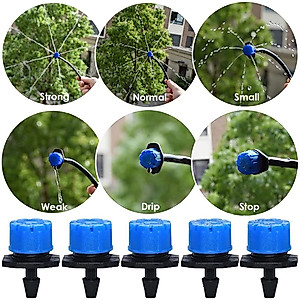 Pressure Compensation Irrigation 360 Degree Eight-Hole Dripper Pressure Drop Drip Irrigation System 1/4 Inch Tube Gardening (Blue)