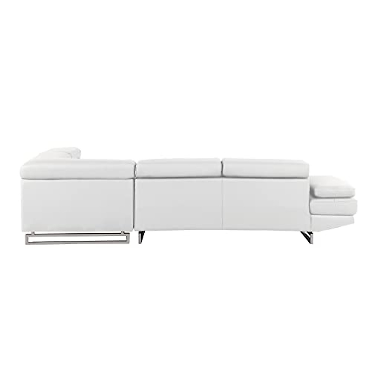 Blackjack Furniture Union Modern Faux Leather Sofa with Adjustable Headrests, Chaise, Elegant Tufted Seat, High-Density Foam and Stainless Steel Legs, Right Facing Sectional, White
