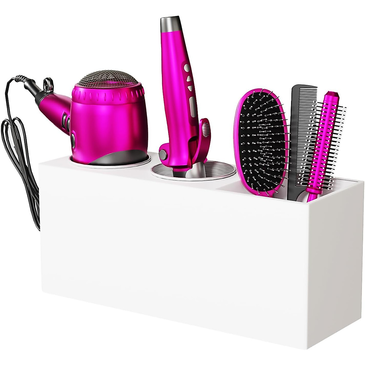 ZASIMO Wall Mount Hair Tool Organizer, Acrylic Hair Dryer Holder with 2 Stainless Steel Cup, Bathroom Accessories Storage for Blow Dryer, Curling Wand, Flat Iron, Hair Straighteners