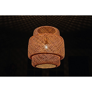 Frontsea Rattan Pendant Lighting for Kitchen | Bamboo Lampshade Handmade Weave Lighting | Wooden Boho Decor | Modern Hanging Ceiling Light Fixture (16inch)