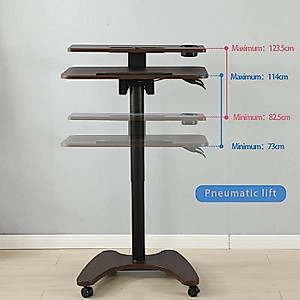 TORRAINAKE Dual Tiered Mobile Standing Desk with Cup Holder and Tilting Podium, Portable Sit Stand Lectern with Height Adjustments and Rolling Base for Small Spaces - Brown.