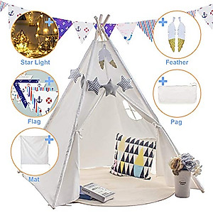 Teepee Play Tent for Kids with Gifts Coloured Flag, Feathers and Carry Case, Indoor Outdoor Playhouse for Baby Toddler, Teepee Toys for Boys and Girls