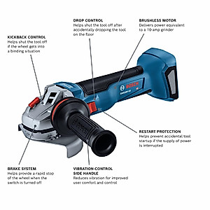 BOSCH GWS18V-10N 18V Brushless 4-1/2 – 5 In. Angle Grinder with Slide Switch (Bare Tool), Black