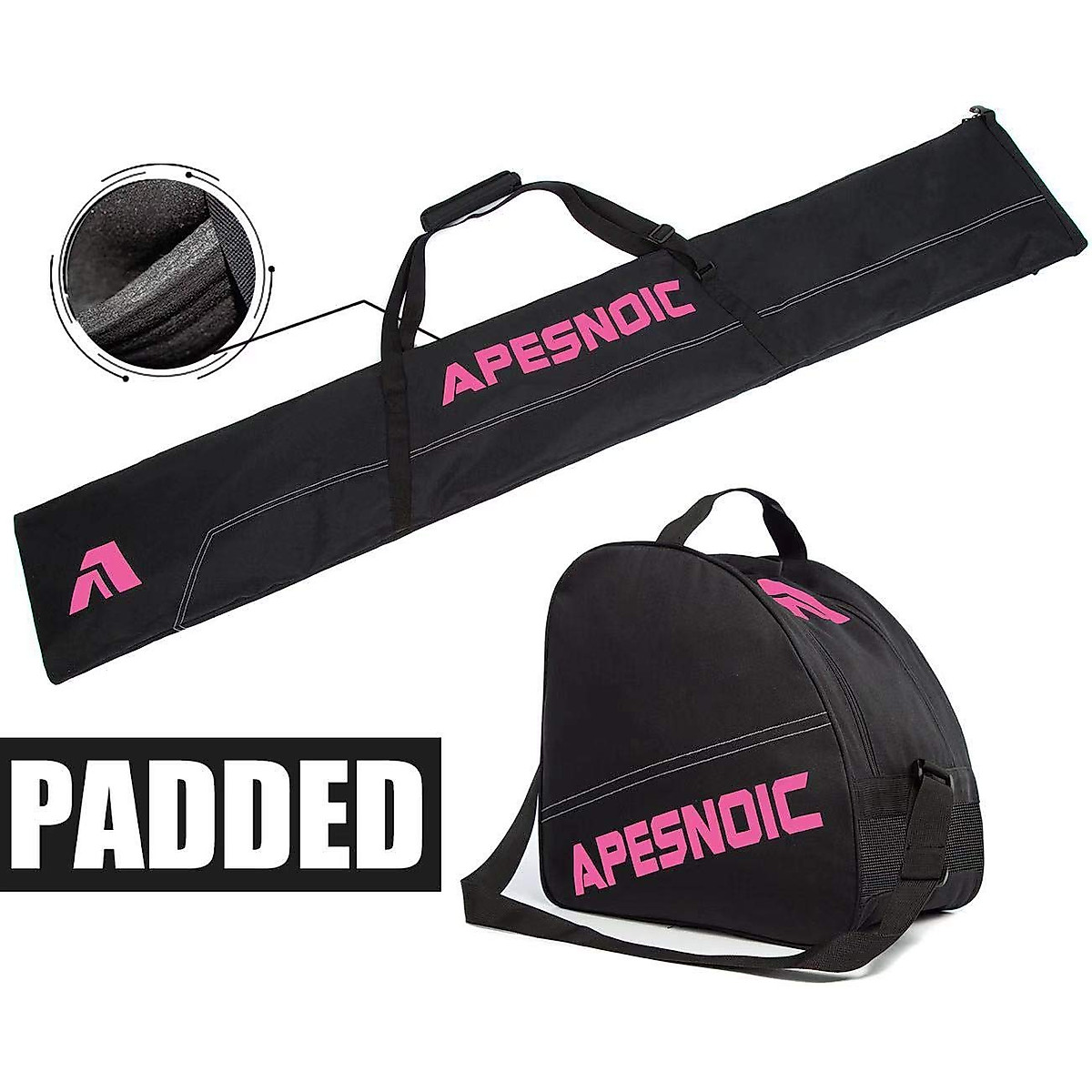 AIRTTUZ Padded Two-Piece Ski and Boot Bag Combo Water-Resistant Ski Boot Travel Bag Fit Skis Up to 200 cm & Boots Size 13 With 5mm Foam Ski Gear Bag.