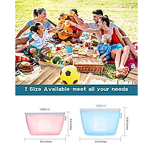 2-Pack Reusable Silicone Storage Bags, BPA FREE Silicone Snack Sandwich Bags Container with Leakproof Lids for Food, Travel, Makeup | Freezer, Oven, Microwave, Dishwasher Safe