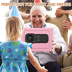 Fireproof Small Safe Box for Money, 0.23 Cu ft Mini Fireproof Safe with Combination Lock, Digital Safe for Kids Home Hotels Business (17sp-pink-1)