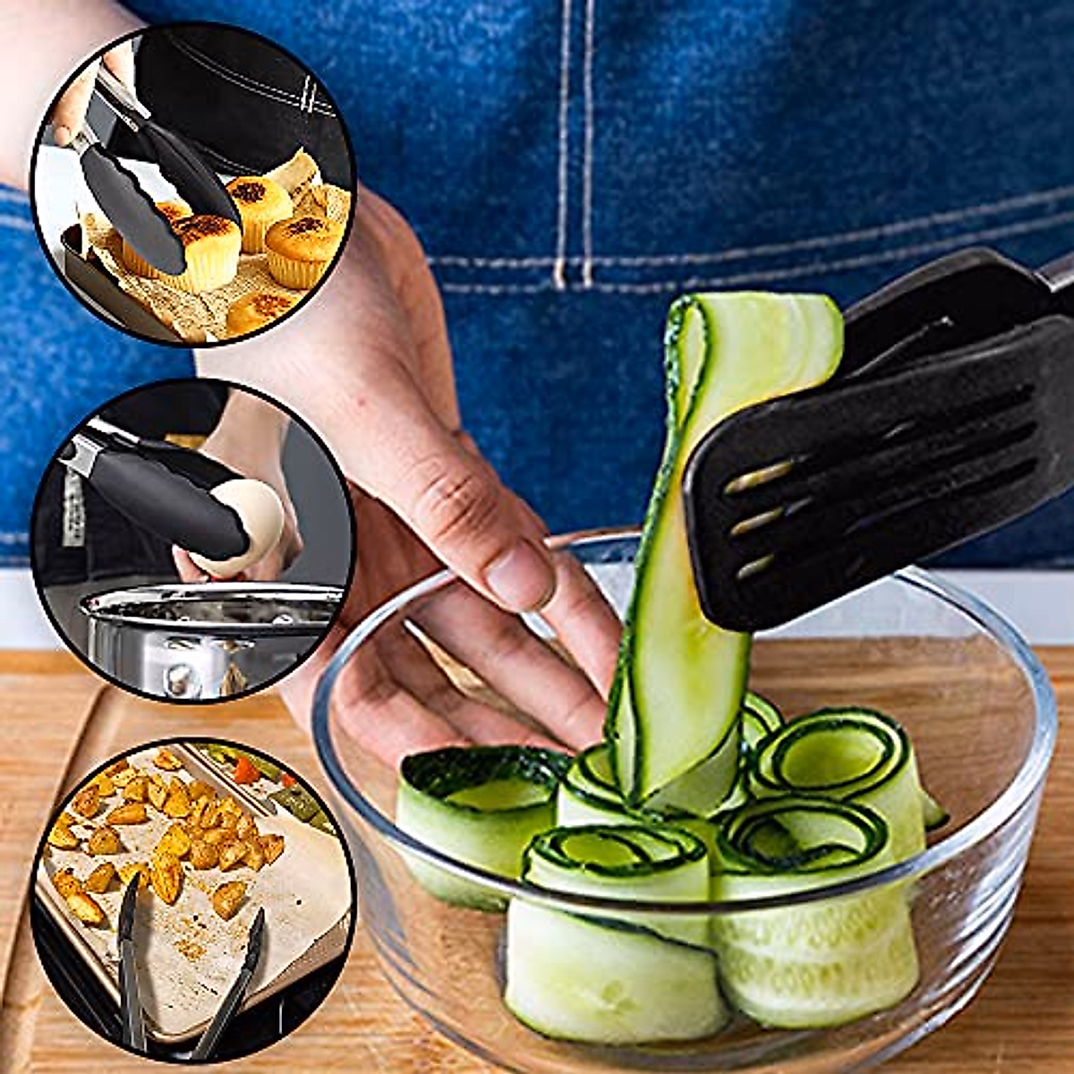 Mini Silicone Serving Tongs Set of 3 - Non-stick Small Kitchen Tongs (7 inch) with Silicone Tips and Stainless Steel Handle, Cooking Tongs for Salads, Pasta, Steaks, Vegetables