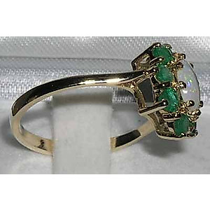 LetsBuyGold 14k Yellow Gold Real Genuine Opal and Emerald Womens Band Ring - Size 12