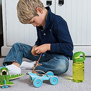 Nalgene Kids Sustain Grip-N-Gulp Water Bottles Made with Material Derived from 50% Plastic Waste, Leak Proof Sippy Cup, Durable, BPA and BPS Free, Dishwasher Safe, Reusable, 12 Ounces, Green Cars