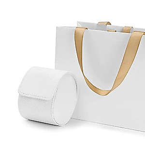 Oirlv Luxury Leather Travel Watch Case Single Watch Box for Women Portable Jewelry Watch Storage Roll Organizer(White)