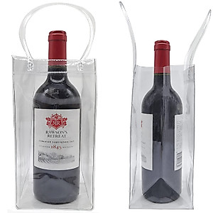 OBPSFY 10 Pieces Ice Wine Bag, Clear Portable Collapsible Wine Cooler Bags with Handle, PVC Wine Pouch Bags for Champagne Cold Beer White Wine Chilled Beverages