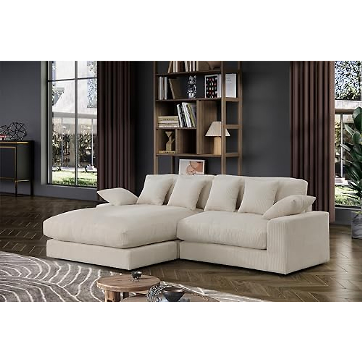 Lilola Home Mystic Beige Corduroy Reversible Sectional Sofa Chaise