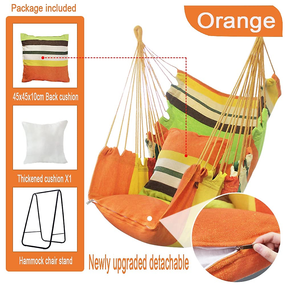 Hammock Chair with Stand,Hammock Chair Stand with Swing Chair Included,Heavy-Duty Hammock with Stand Included, Max 450 Lbs Swing Stand for Indoor Outdoor Patio Yard(Orange) Patented