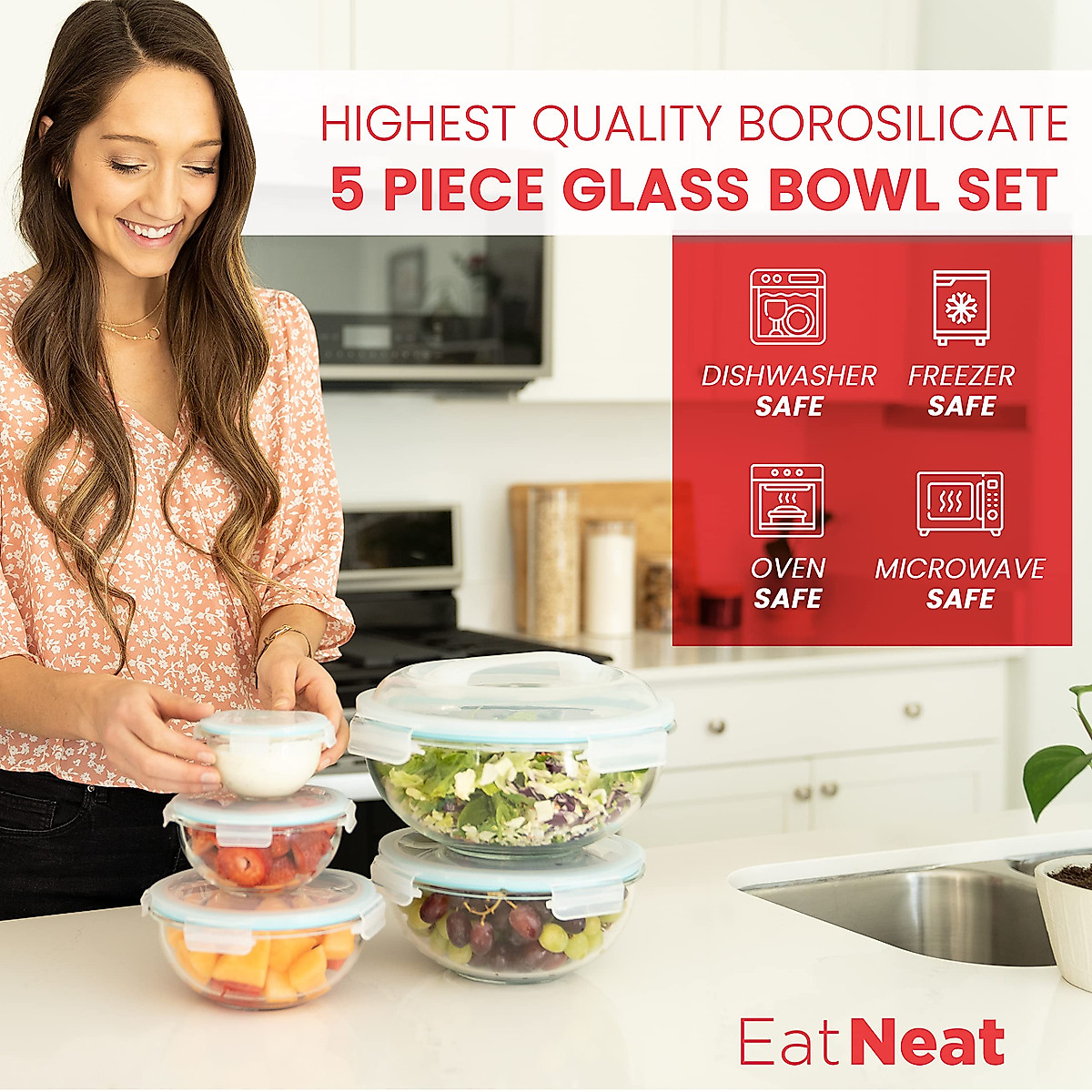 EatNeat Premium 5 Piece Airtight Storage Containers, Nesting Mixing Bowls 12 Piece Kitchen Knife Set