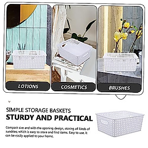 JOINPAYA 2pcs mini hamper mini woven hamper plastic storage bin simple to weave basket for office plastic barrel the basket dressing table plastic bins for storage file basket tray white