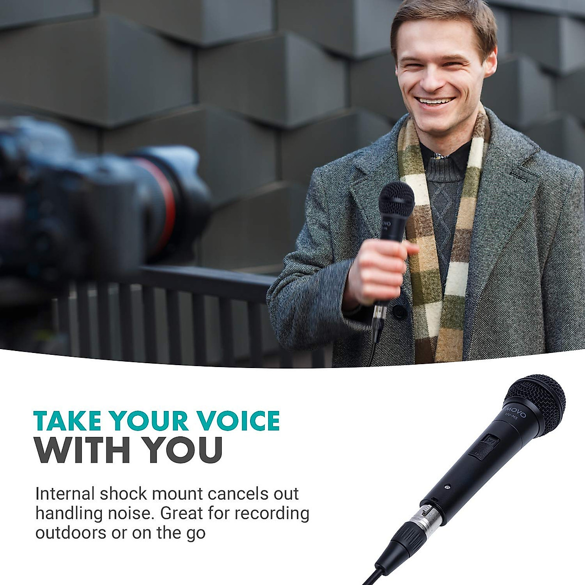 Movo HV-M5 Dynamic Cardioid Vocal Microphone with Internal Shockmount and Windscreen - XLR Compatible Dynamic Microphone with 6.35mm Adapter - Professional Microphone for Singing and Recording