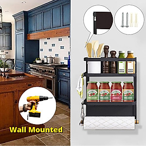 Vodoco Magnetic Spice Rack, Refrigerator Organizer Kitchen Storage 2-Tier Magnetic Shelf Magnetic Paper Towel Holder Spices Organizer Wall Storage Kitchen Storage Rack - Black