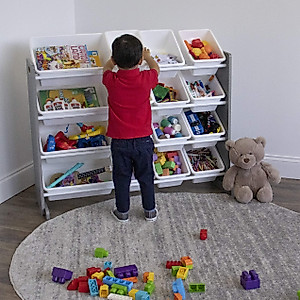 Humble Crew Supersized Wood Toy Storage Organizer, Extra Large, Grey/White & Crew Kids Book Rack Storage Bookshelf, Grey/White
