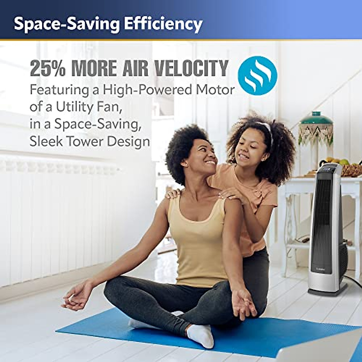 Lasko Oscillating High Velocity Tower Fan, Remote Control, Timer, 3 Powerful Speeds, for Garage, Basement and Gym, 35" Silver and Black, U35115