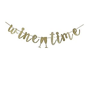 Wine Time Banner, Gold Sign Garlands for Tasting Party, Drink/Wine/Alcohol Party Decorations