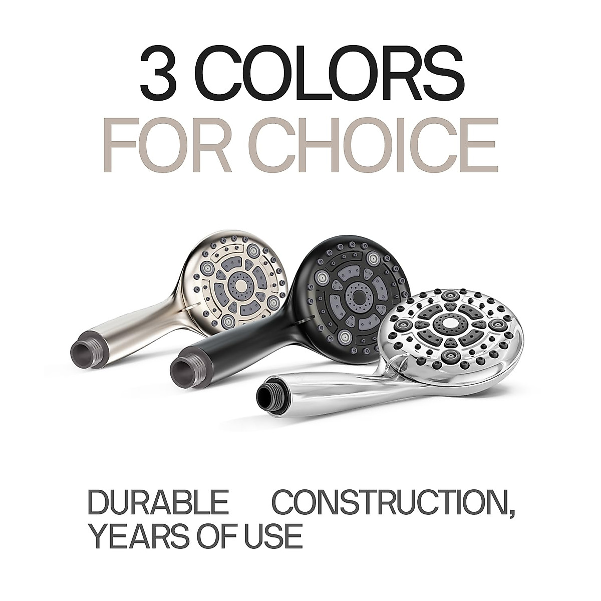 LOKBY 5″ High Pressure Handheld Shower Head 6-setting - High Flow Even with Low Water Pressure - Hand Held Showerhead Set with 59″ Stainless Steel Hose, Teflon Tape, Rubber Washers, Bracket