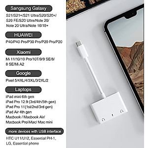 USB C to 3.5mm Headphone Adapter,3 in 1 Dual Headphone Audio Jack Splitter with PD Fast Charging Port for Samsung Galaxy S22 S21 S20 S10 S9,2018 iPad Pro,Google Pixel 4,HTC,Huawei etc (White)